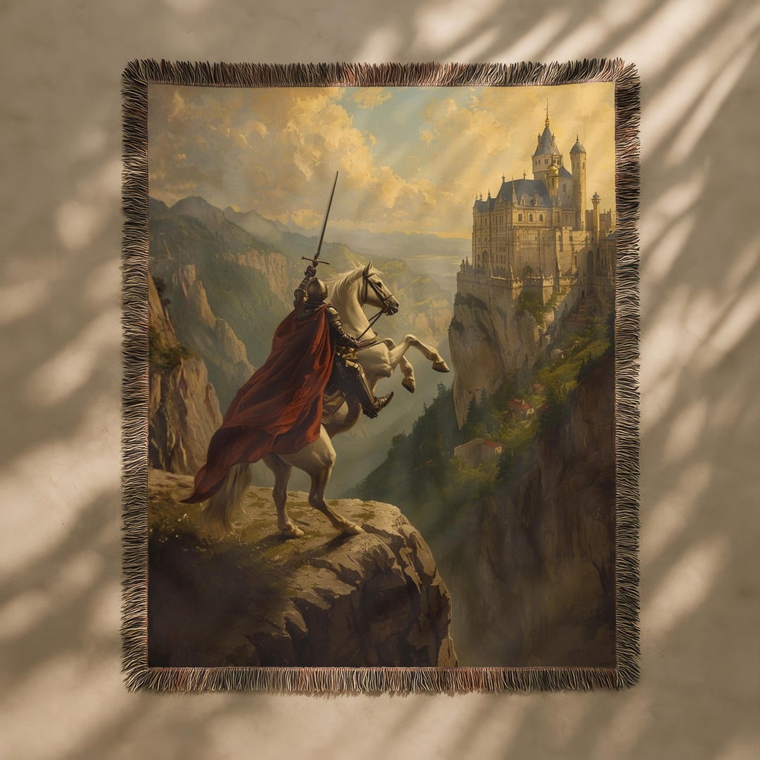 Knight Medieval Tapestry, Fantasy Knightcore Large Tapestry, Excalibur ...