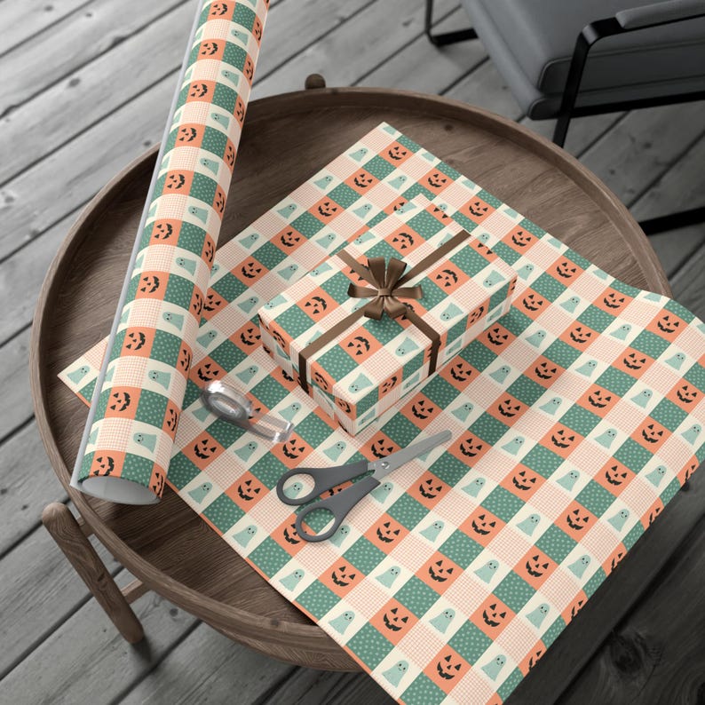 Halloween Wrapping Paper, Ghost Pumpkin Gift Wrap, Cute Spooky ...