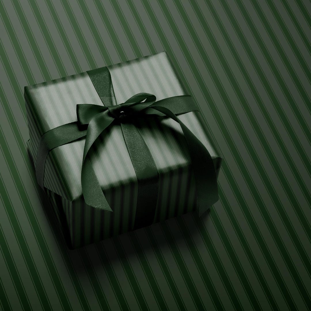 Dark Green Striped Gift Wrap, Vintage Christmas Wrapping Paper, Classic ...