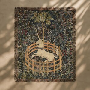 Medieval Tapestry, Unicorn in Captivity Woven Blanket, Mythical French ...