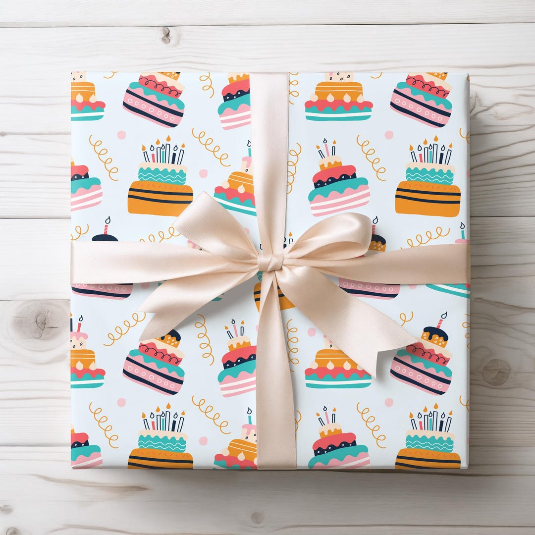 Birthday Cake Wrapping Paper, Fun Party Gift Wrap, Colorful Celebration ...
