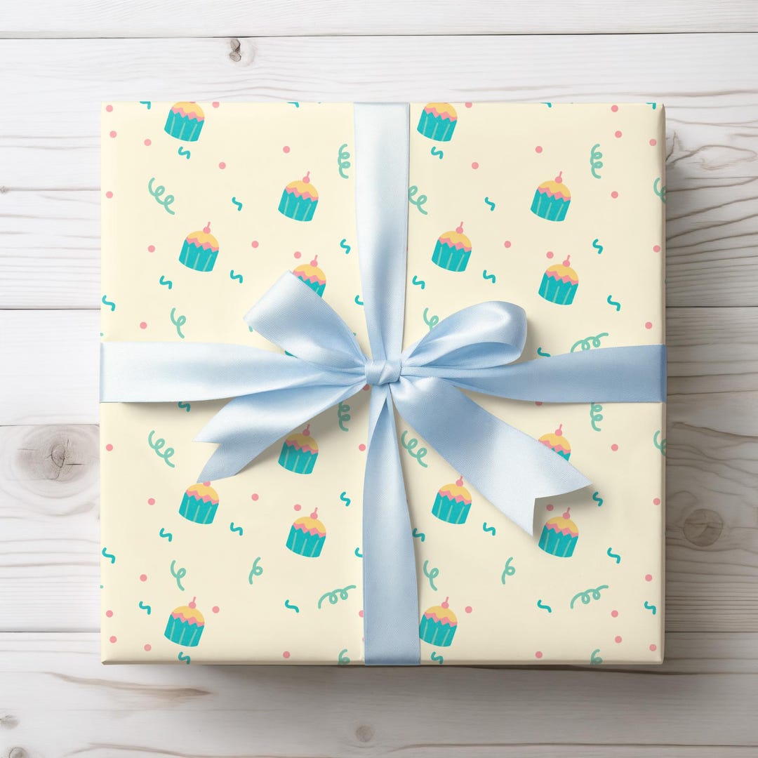 Cupcake Birthday Wrapping Paper, Fun Party Gift Wrap, Colorful Kids ...