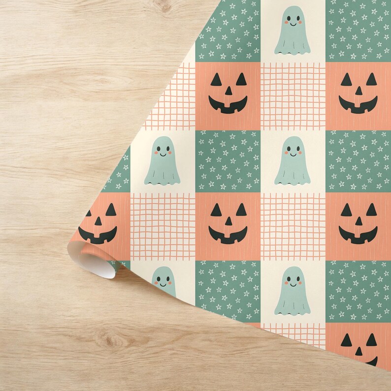 Halloween Wrapping Paper, Ghost Pumpkin Gift Wrap, Cute Spooky ...