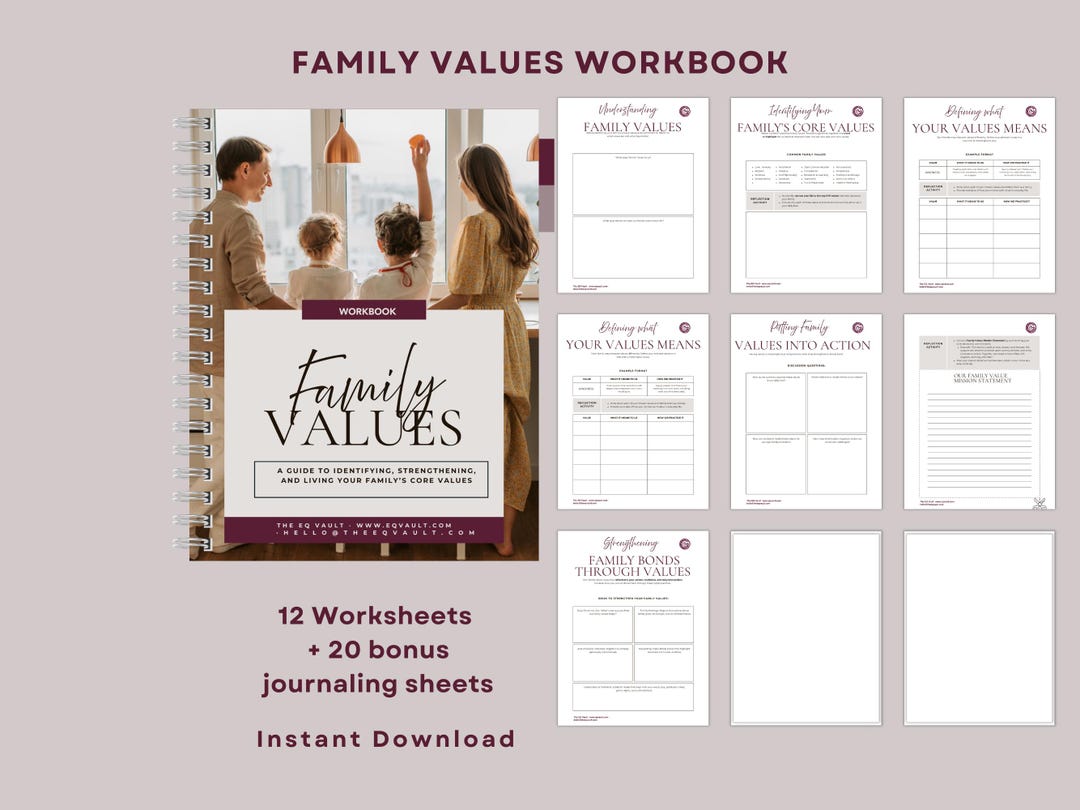 Family Values Worksheet,printable Workbook PDF, Core Values Guide for ...