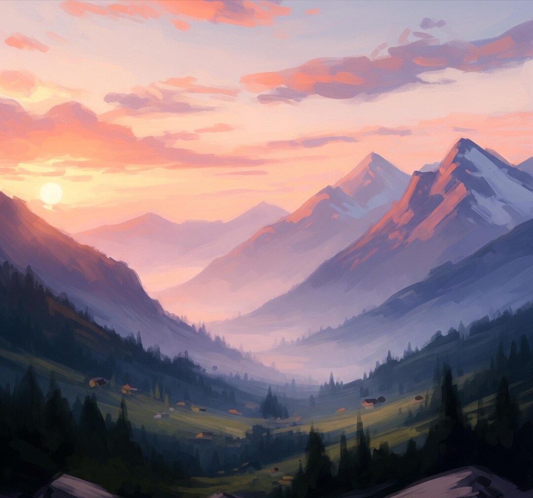 Mountain Sunset Impressionism Art - Etsy