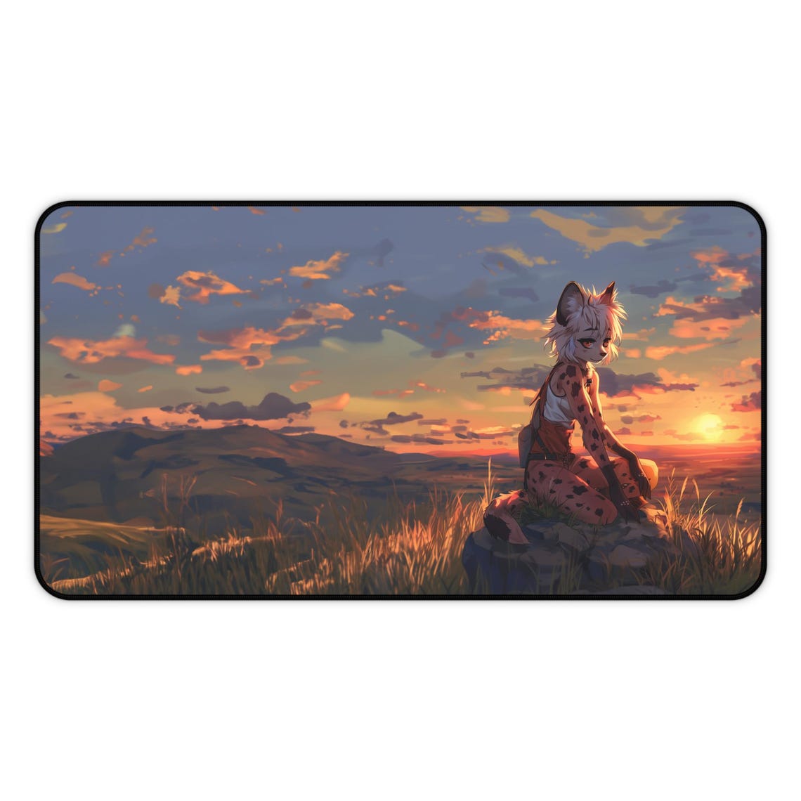Hyena Girl on Savanah Sunset Desk Mat, Furry, Fursona, Art, Computer ...