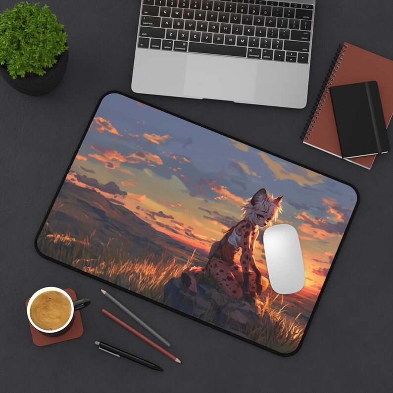 Hyena Girl on Savanah Sunset Desk Mat, Furry, Fursona, Art, Computer ...