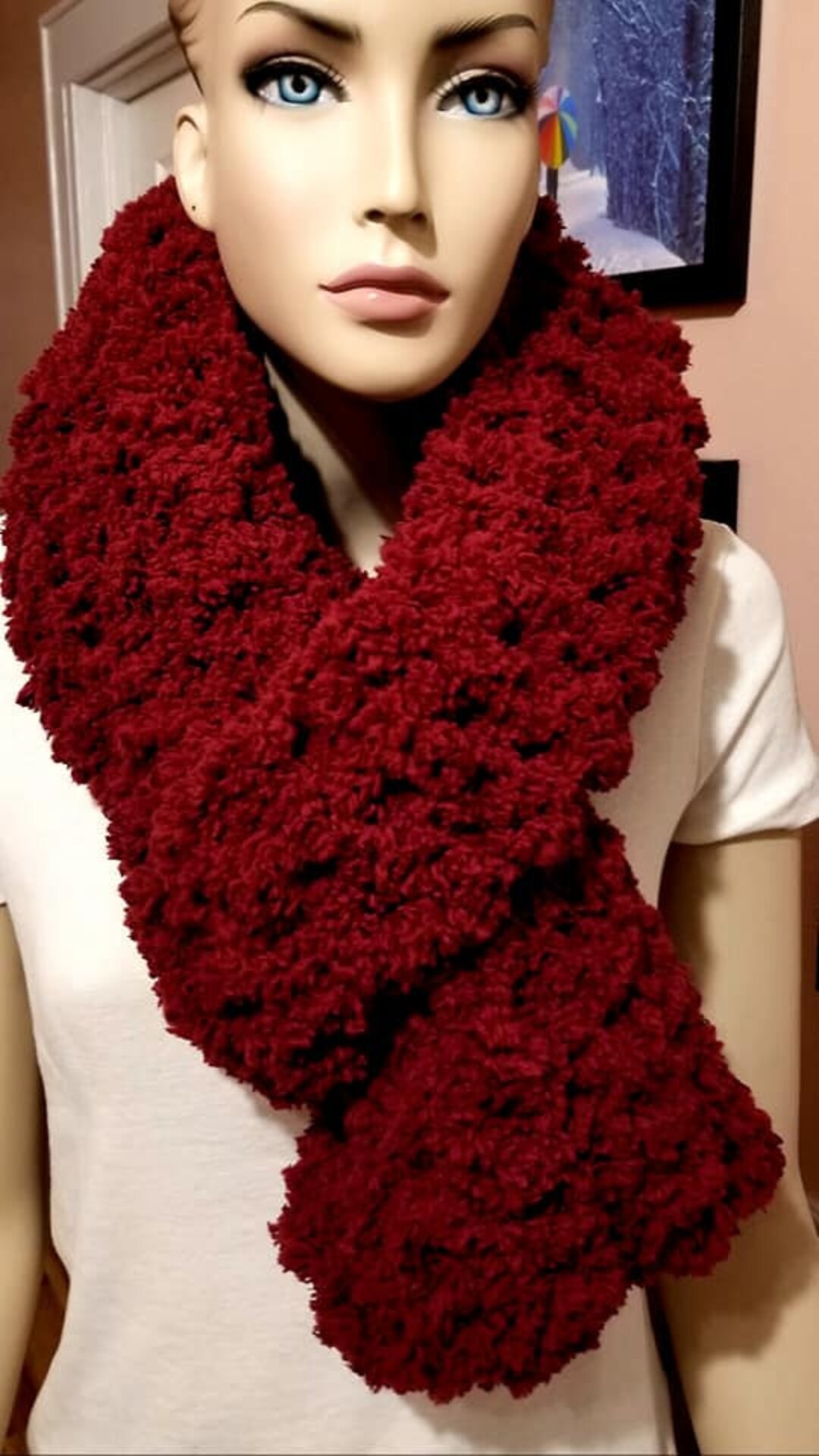 Red Chunky Crochet Infinity Scarf, Red Fleece Scarf, Knitted Scarf ...