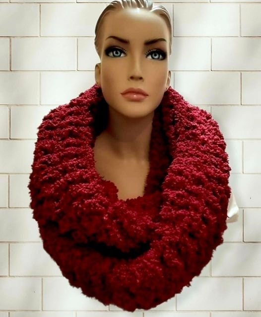 Red Crochet Infinity Scarf, Soft Fleece Scarf, Sherpa Knit Scarf, Red ...