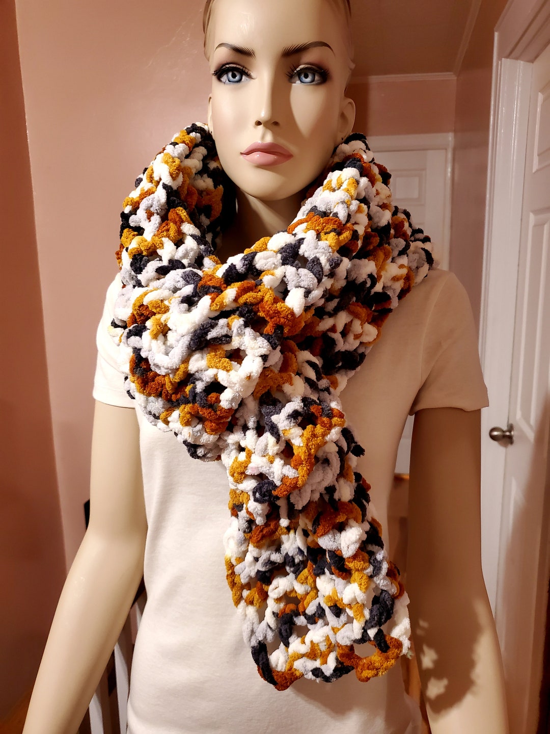 Fall Winter Jumbo Scarf, Oversized Plush Scarf 84 X 12, Wrap, Knitted ...