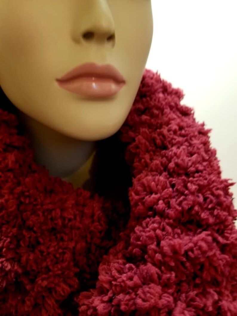 Red Crochet Infinity Scarf, Soft Fleece Scarf, Sherpa Knit Scarf, Red ...