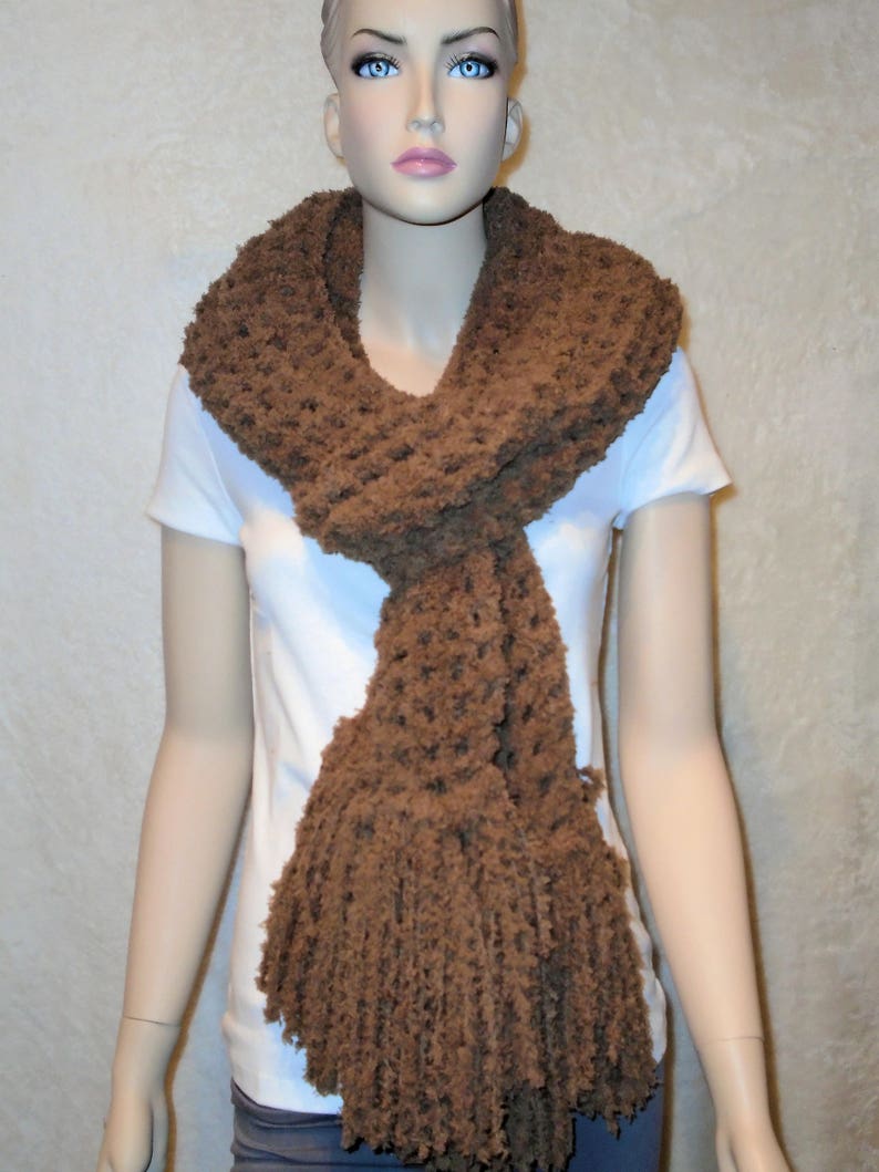Brown Scarf With Fringes Oversized Crochet Scarf, Long Scarf, Lite ...