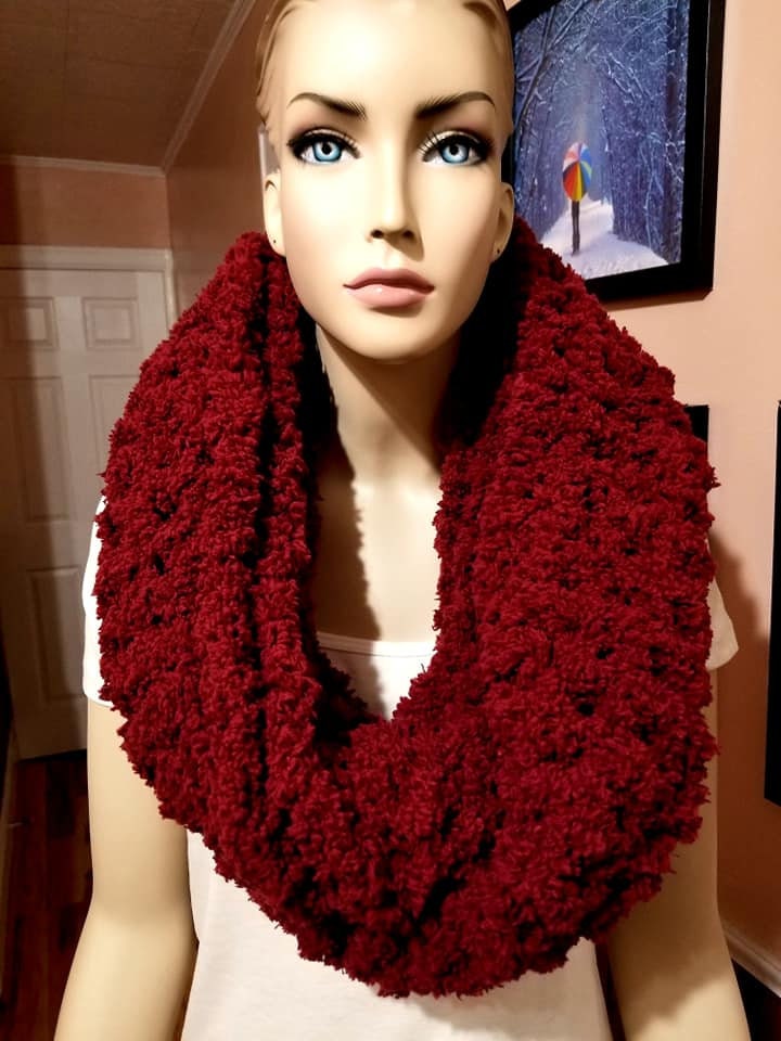 Red Chunky Crochet Infinity Scarf, Red Fleece Scarf, Knitted Scarf ...