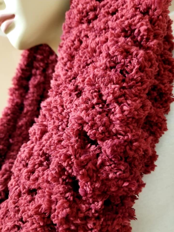 Red Chunky Crochet Infinity Scarf, Red Fleece Scarf, Knitted Scarf ...