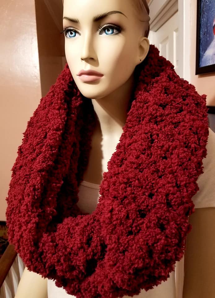 Red Chunky Crochet Infinity Scarf, Red Fleece Scarf, Knitted Scarf ...