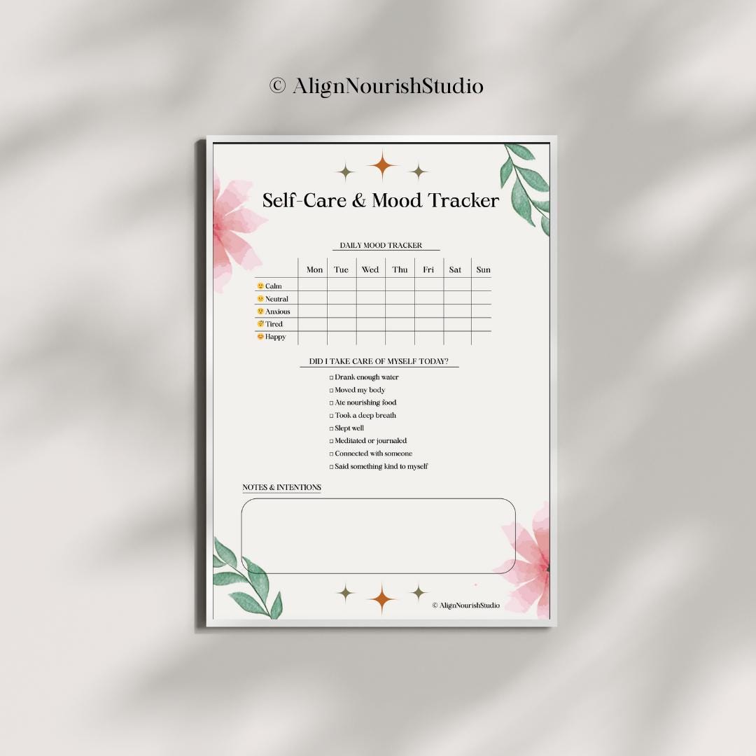 Self-care Mood Tracker Printable: Minimalist Wellness Planner (A4/US ...