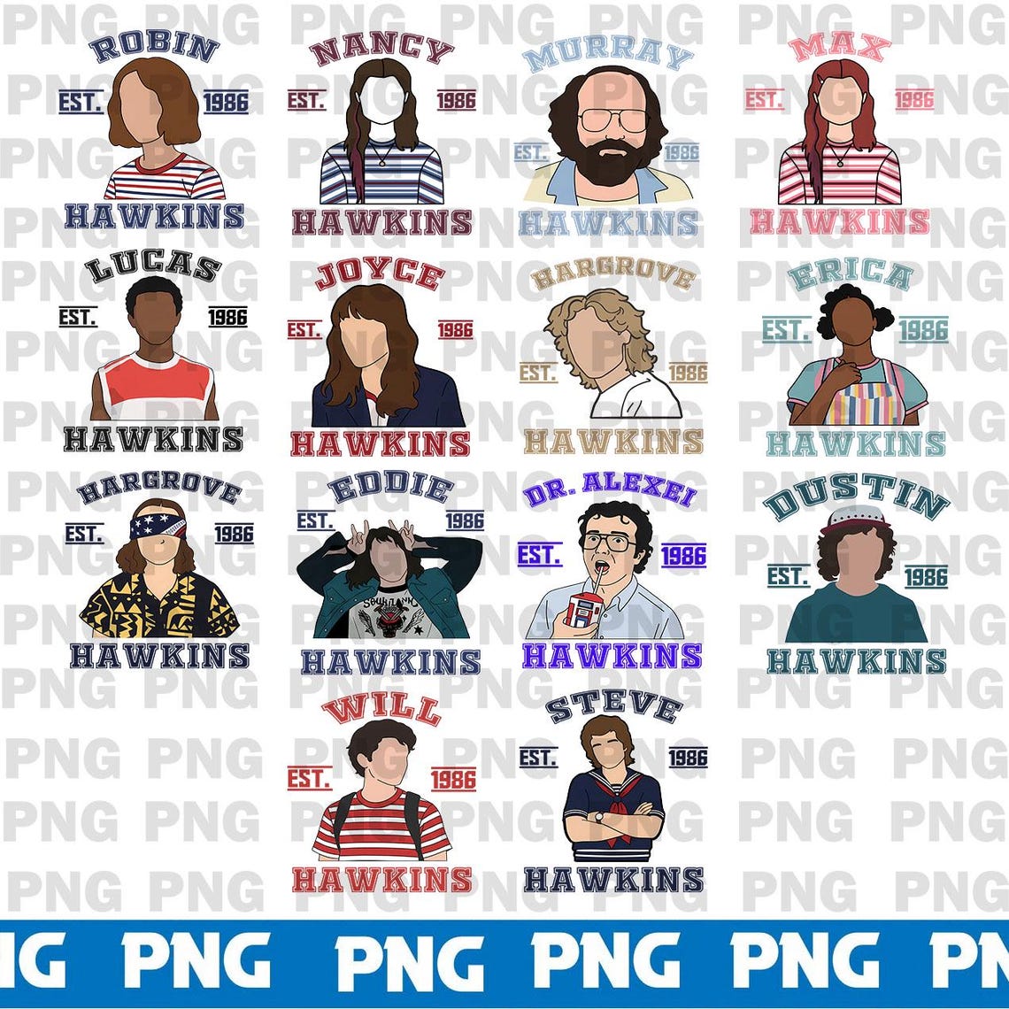 Stranger Characters PNG All Team Printable for Merch,mug, Steve,max ...