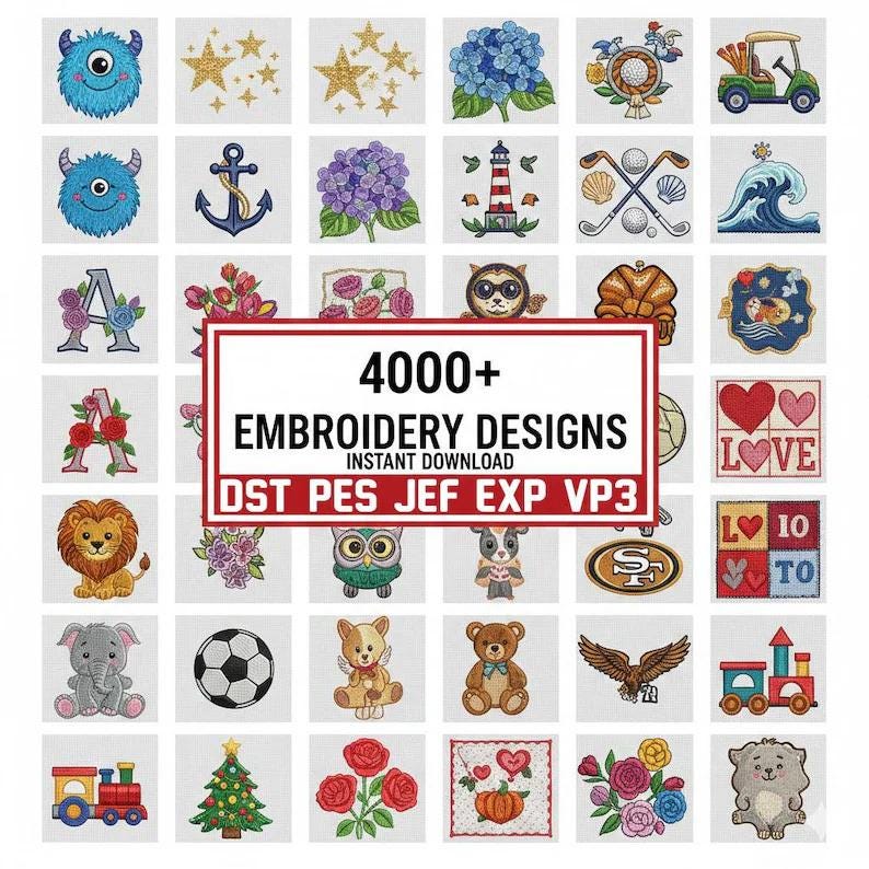 Embroidery Designs Bundle 4000+ Emb Design Instant Download Digital ...