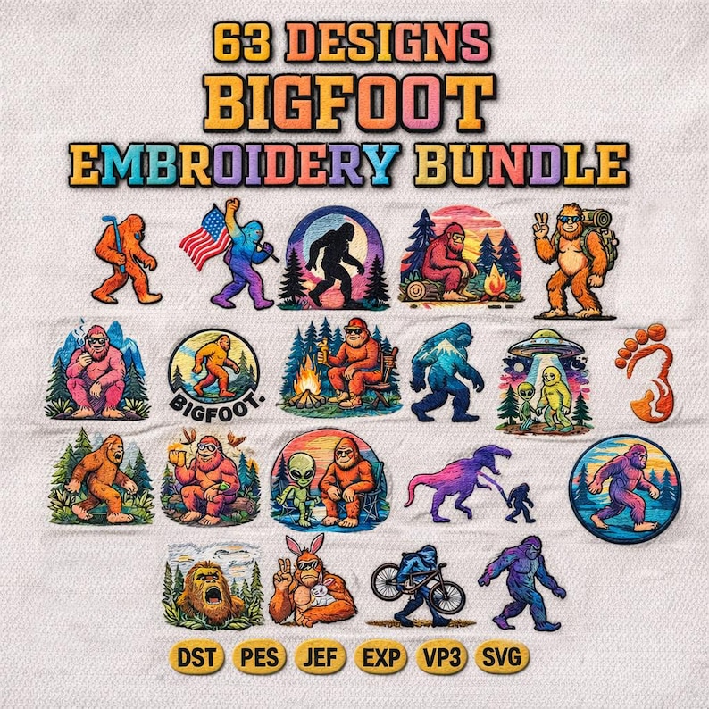 63 Bigfoot Embroidery Design Mega Bundle, Sasquatch Machine Embroidery ...