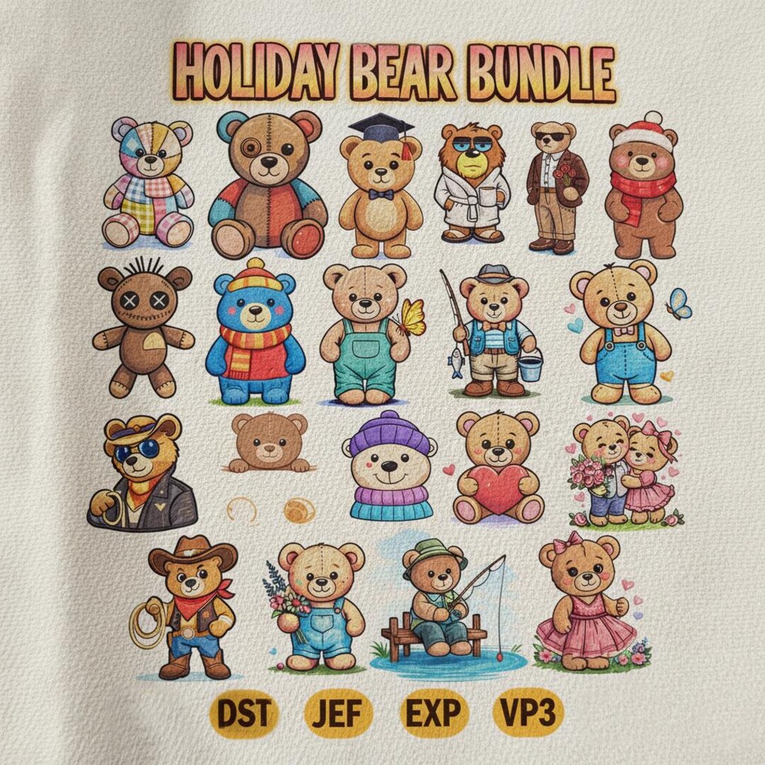 Mega Bundle 59 Stylist Christmas Bear Bundle Embroidery, Retro Bear ...