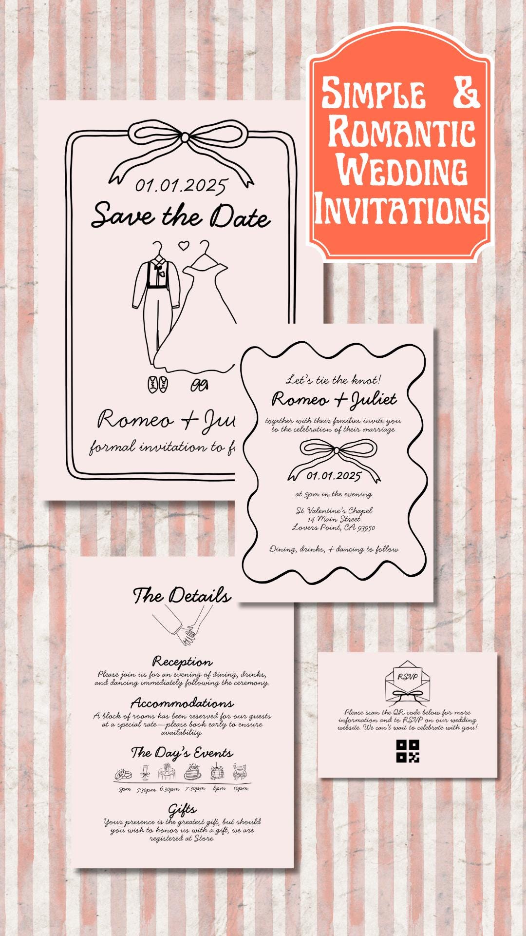 Simple Romantic Quirky Doodle Wedding Invite Suite - Etsy