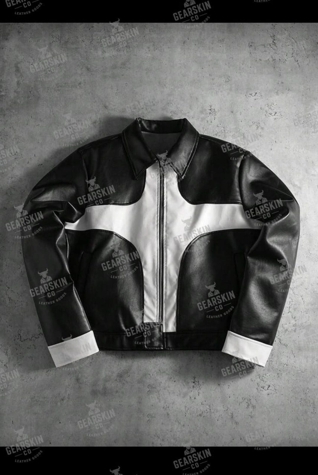 Men’s Black & White Cross Panel Leather Jacket | Available in Cowhide ...