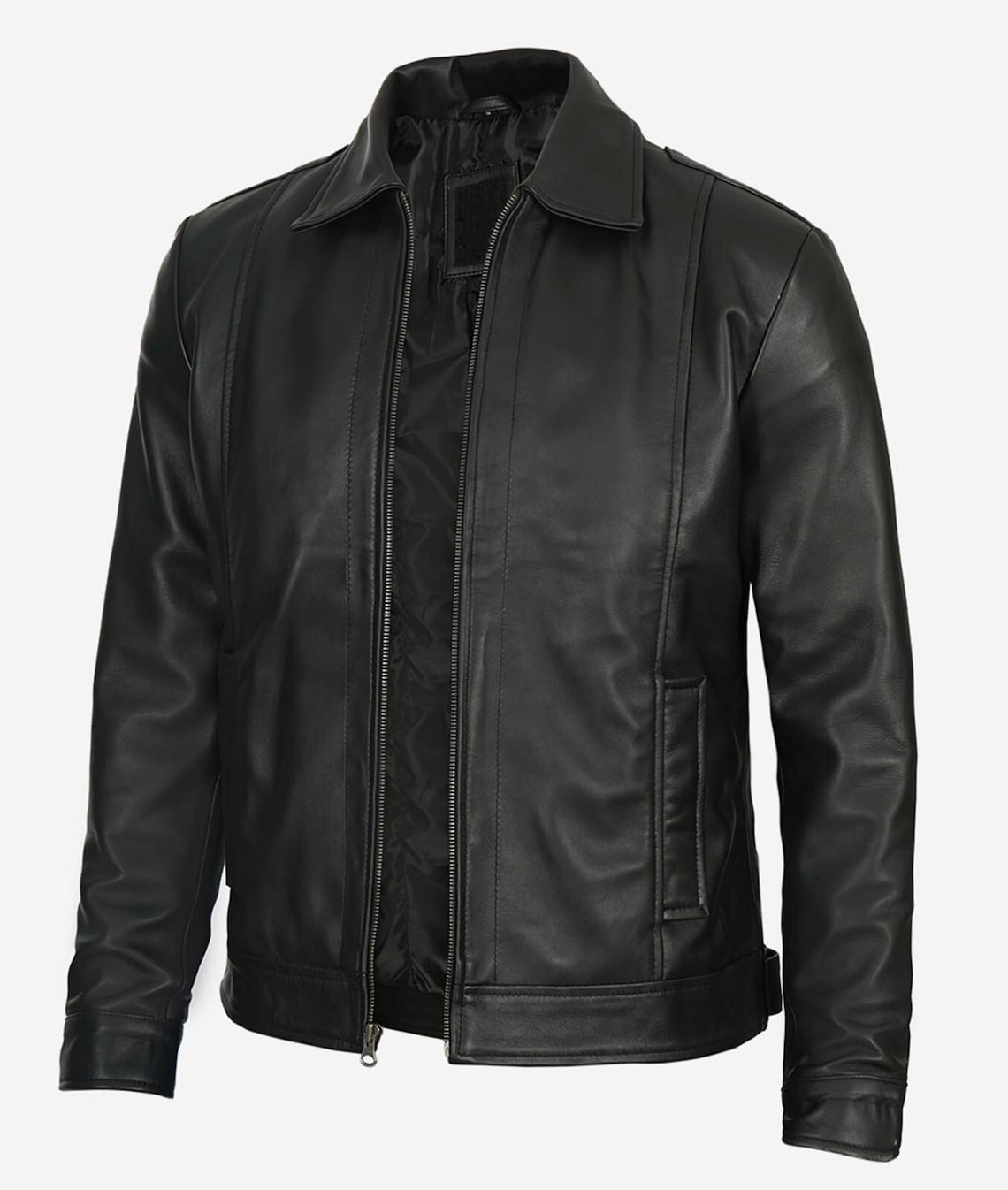 Men’s Black Leather Zip Jacket – Classic Collar & Minimalist Style - Etsy