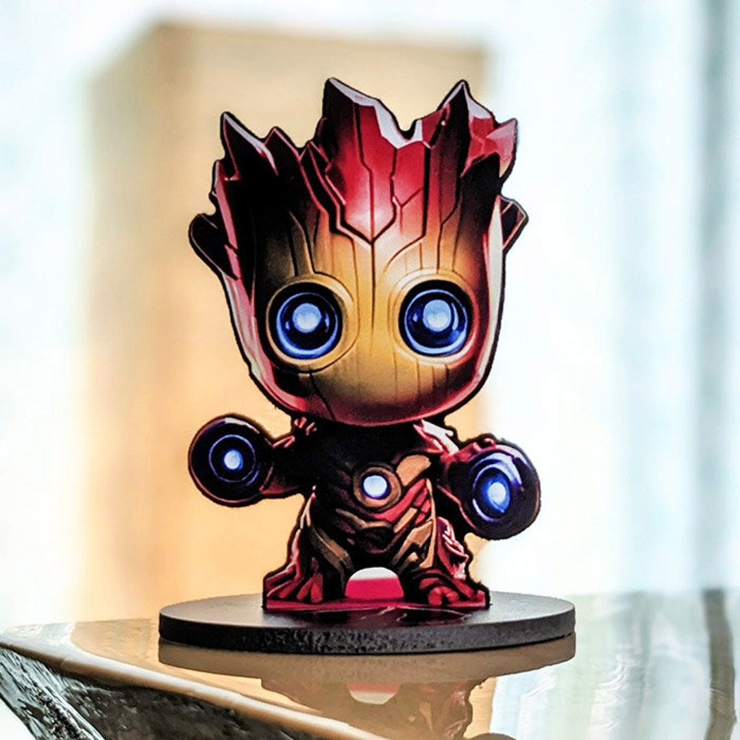 Iron Man Baby Groot Mash-up Character Standee Flat PVC Art Cutout With ...