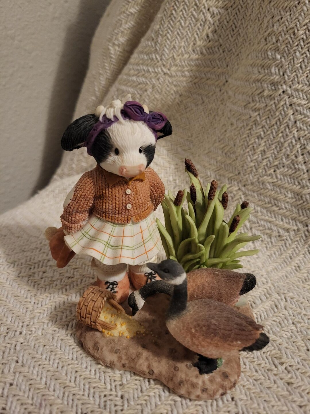 Altered Figurine to Mary Moo Moos - Girl With Geese - Etsy