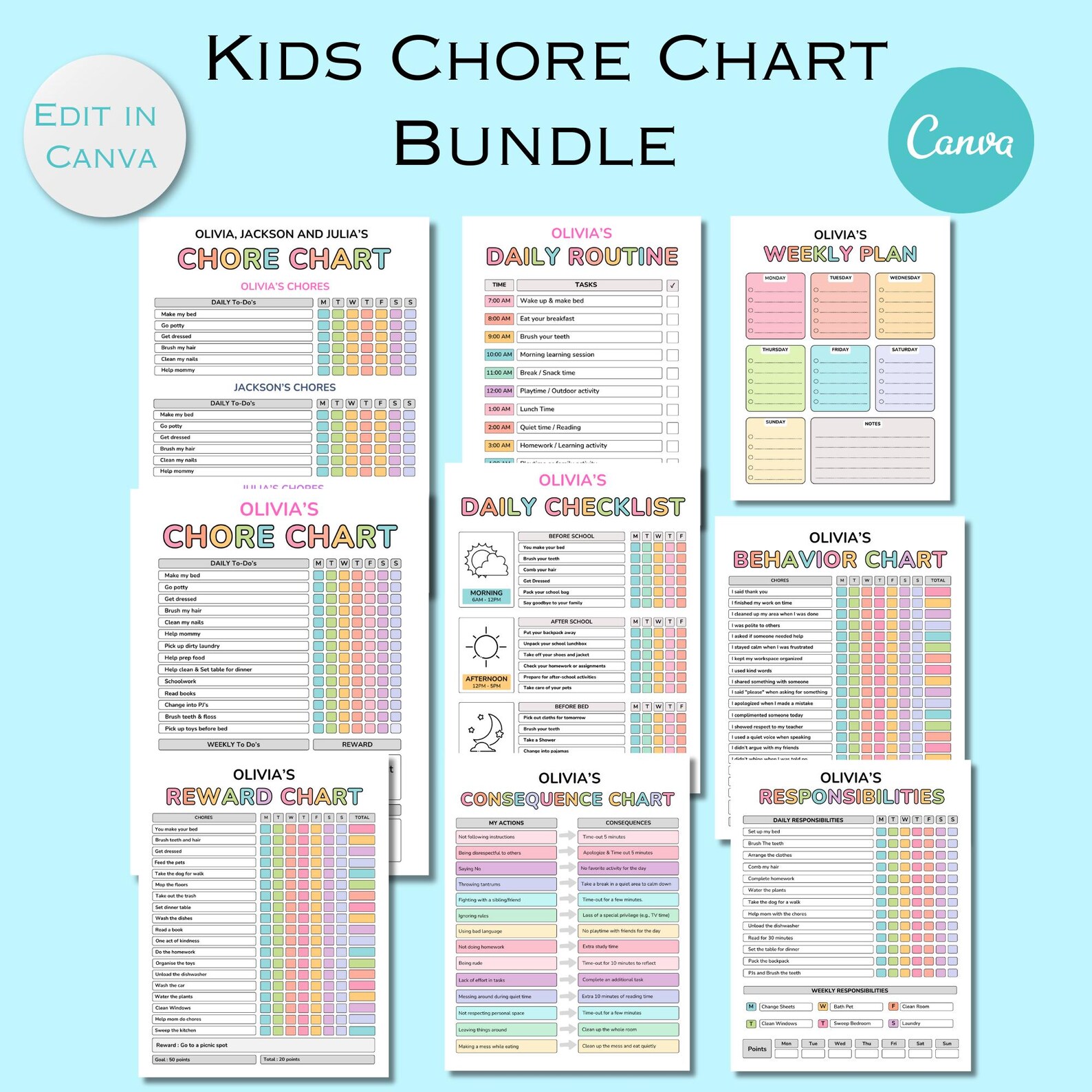 Printables | Kids Digital Chore Chart Bundle | Printable Chore Chart ...