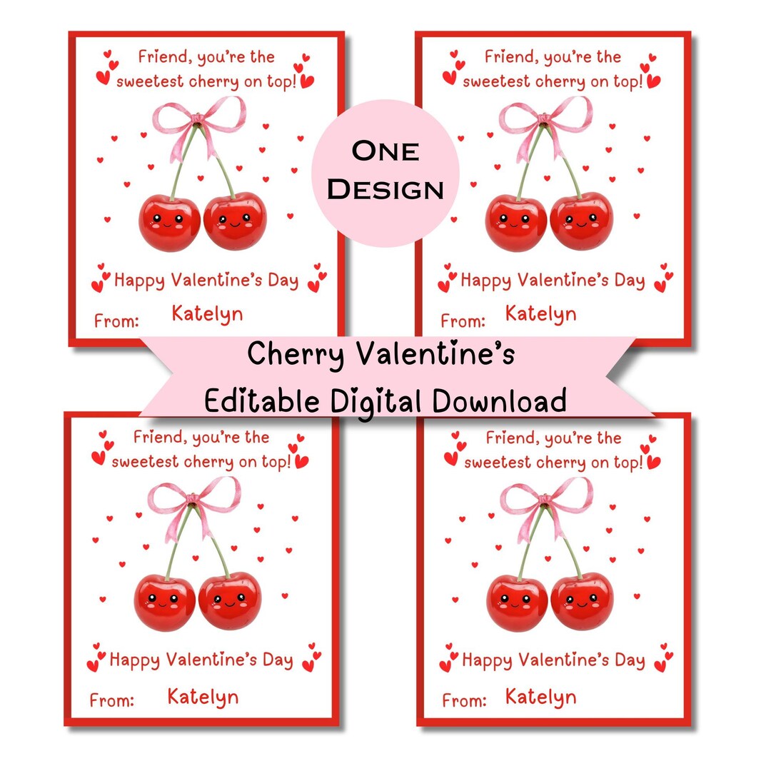 Cherry Valentine's Day Cards | Printable Classroom Valentines | Kids ...