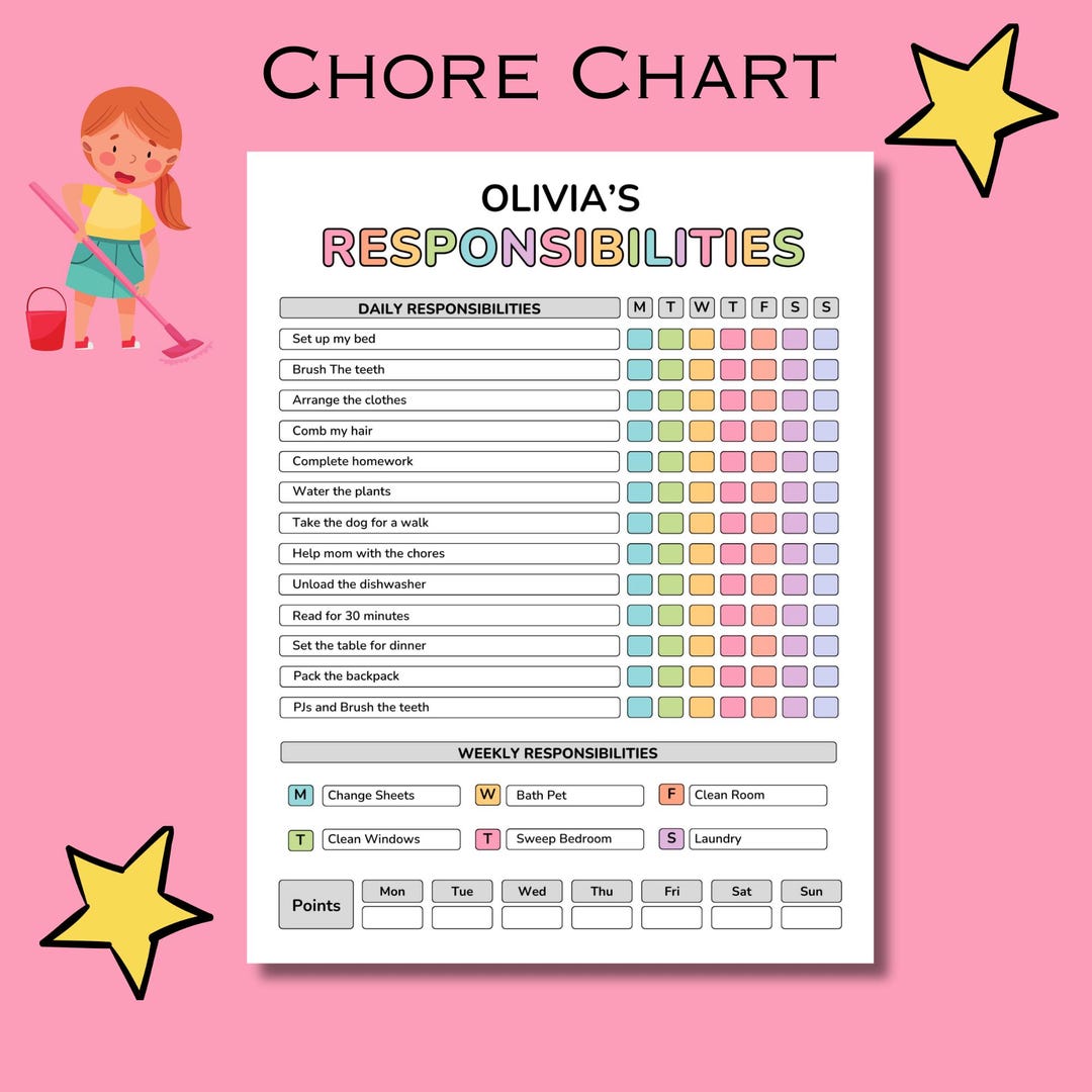 PRINTABLE |kids Chore Chart | Daily Chore Chart |responsibility Chart ...