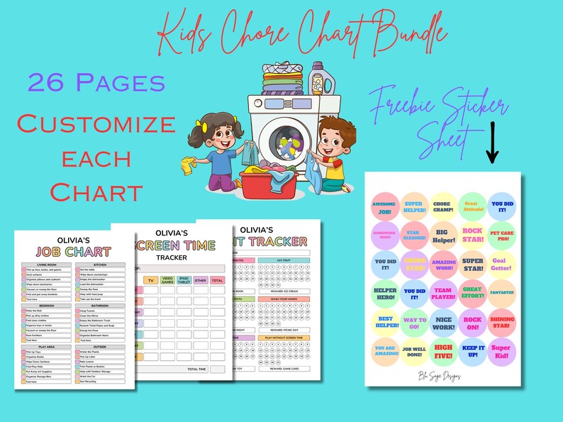 Printables | Kids Digital Chore Chart Bundle | Printable Chore Chart ...
