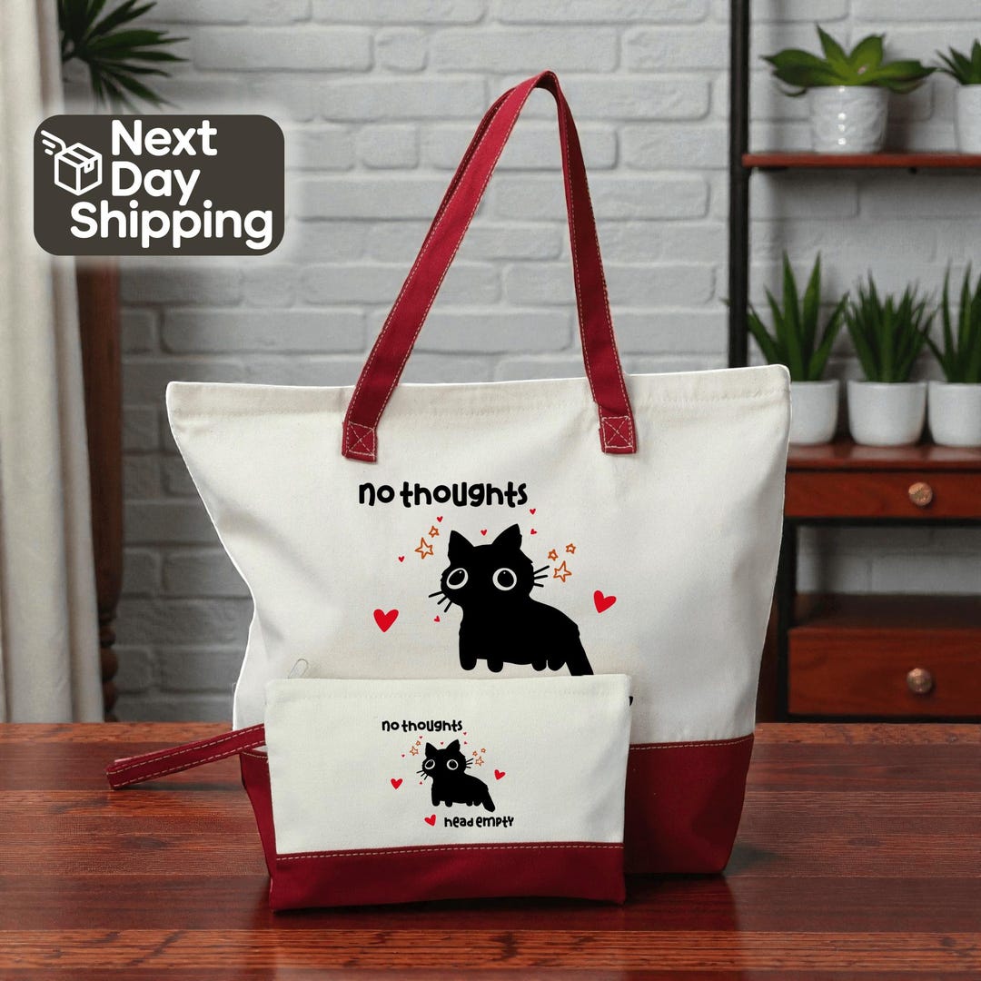 No Thoughts Head Empty Cat Tote • Funny Black Cat Canvas Bag • Cute Cat ...