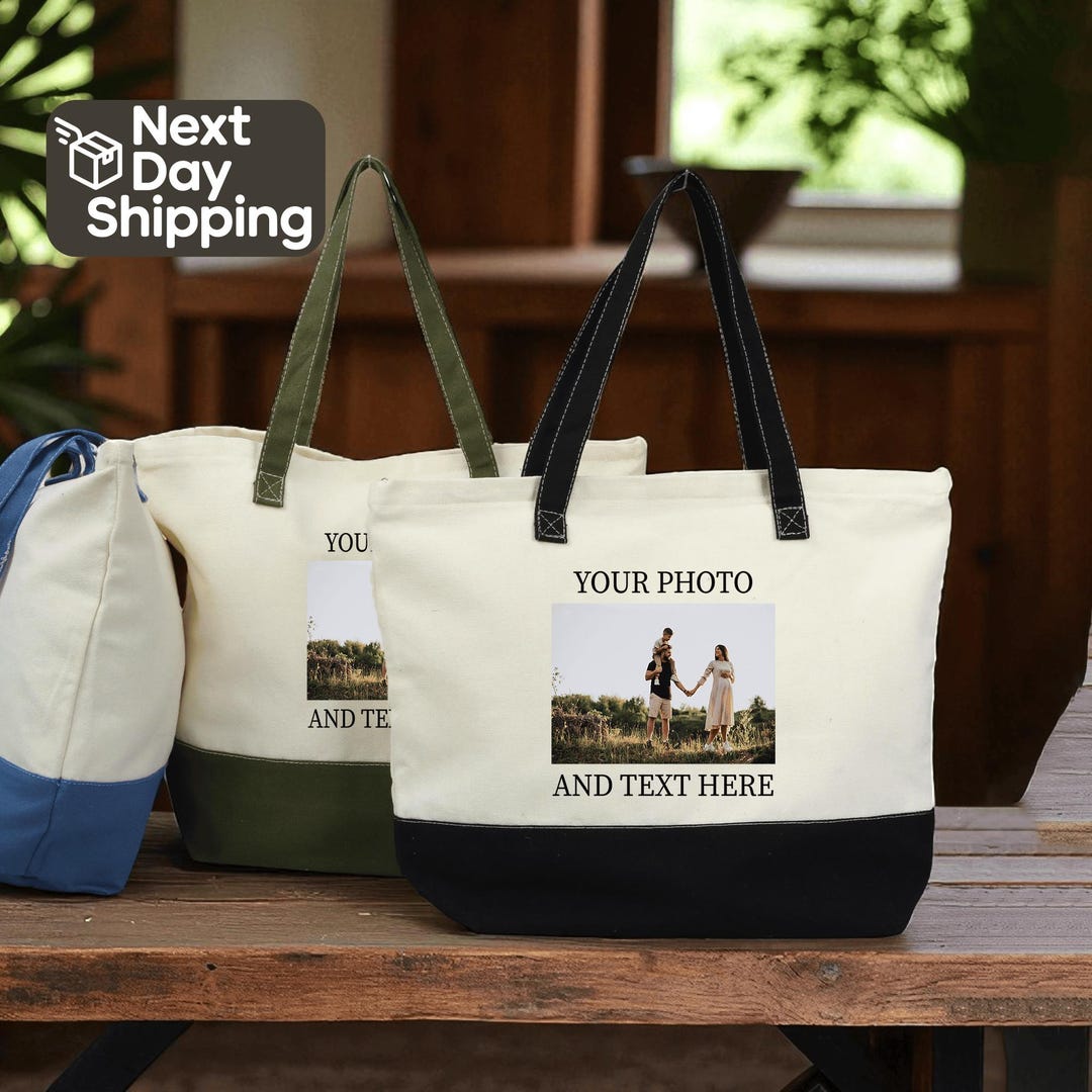 Custom Photo Tote Bag – Personalized Picture & Text Tote, Custom Gift ...