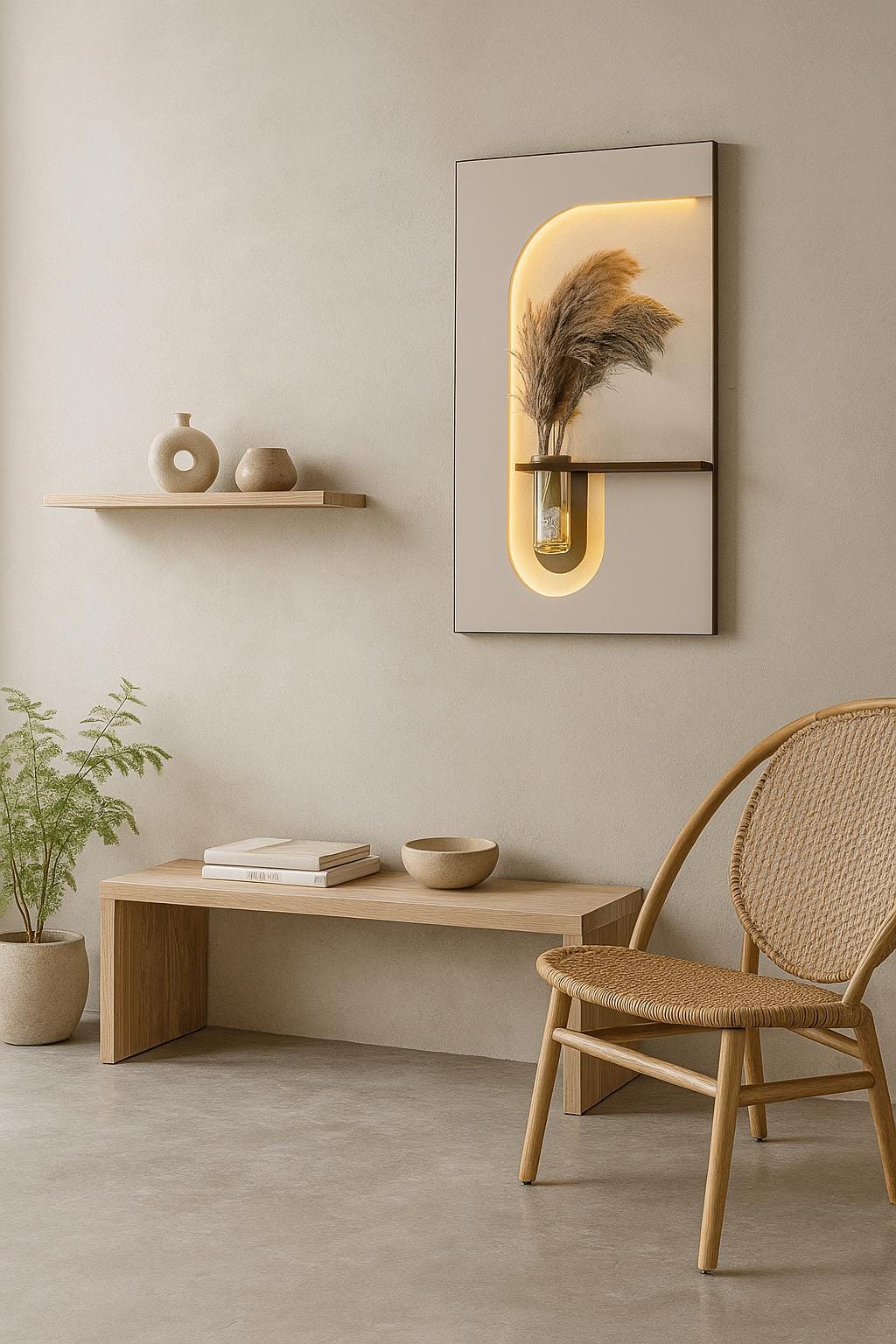 LED Light Pampas Wall Art, Rustic Modern Dried Flower Decor, Handmade ...