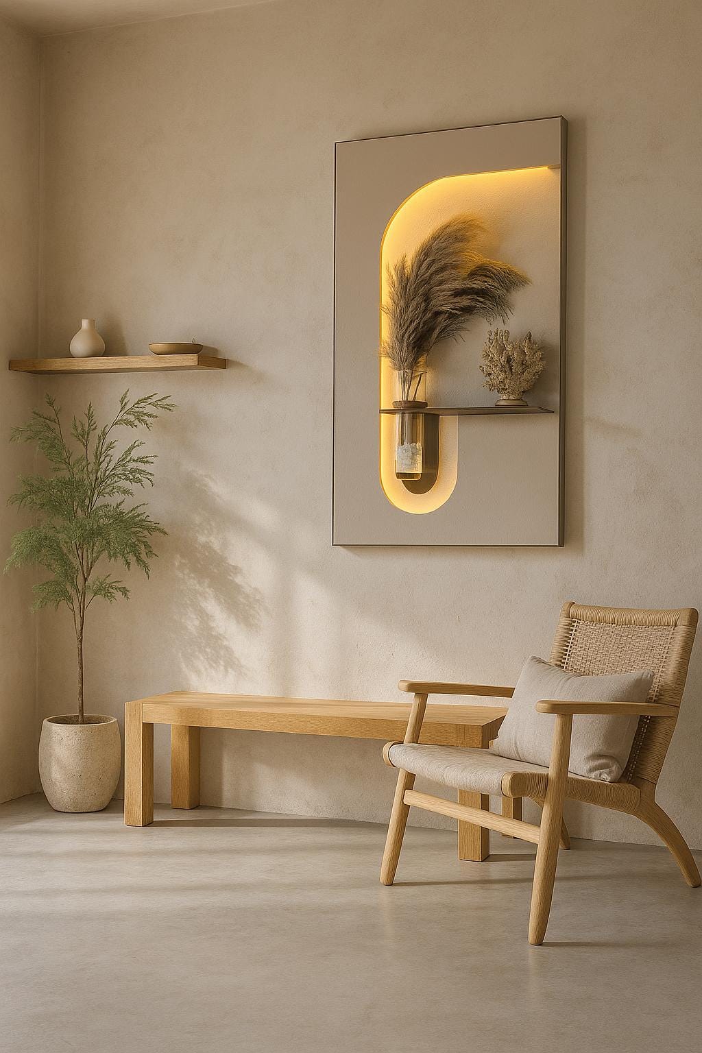 LED Light Pampas Wall Art, Rustic Modern Dried Flower Decor, Handmade ...