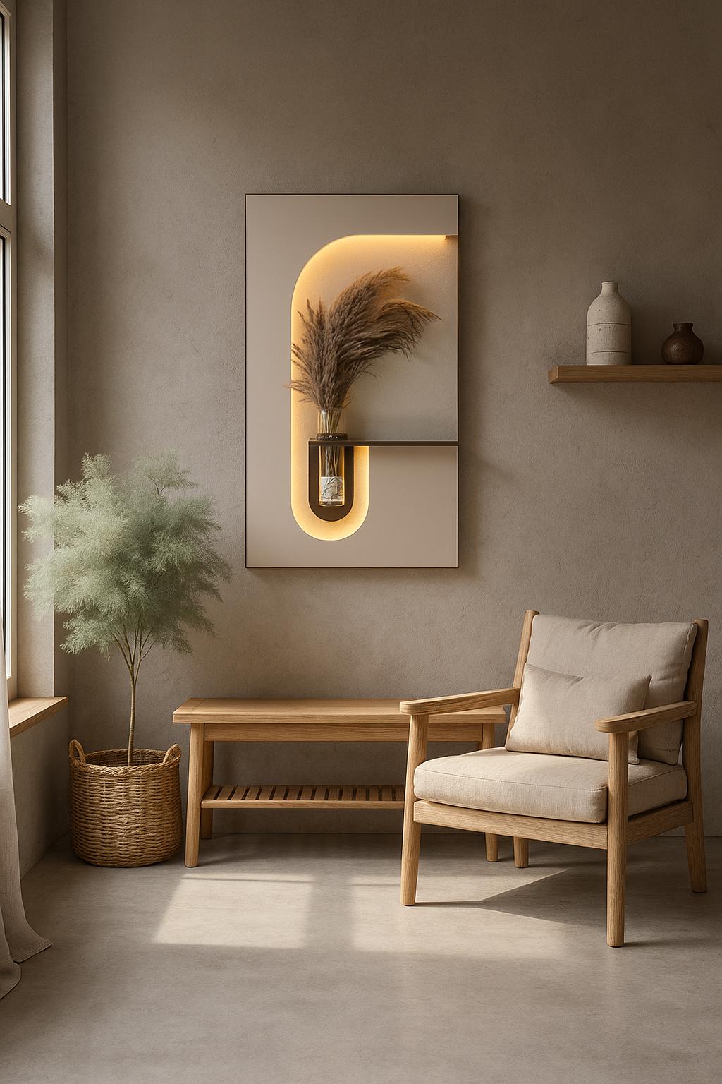 LED Light Pampas Wall Art, Rustic Modern Dried Flower Decor, Handmade ...