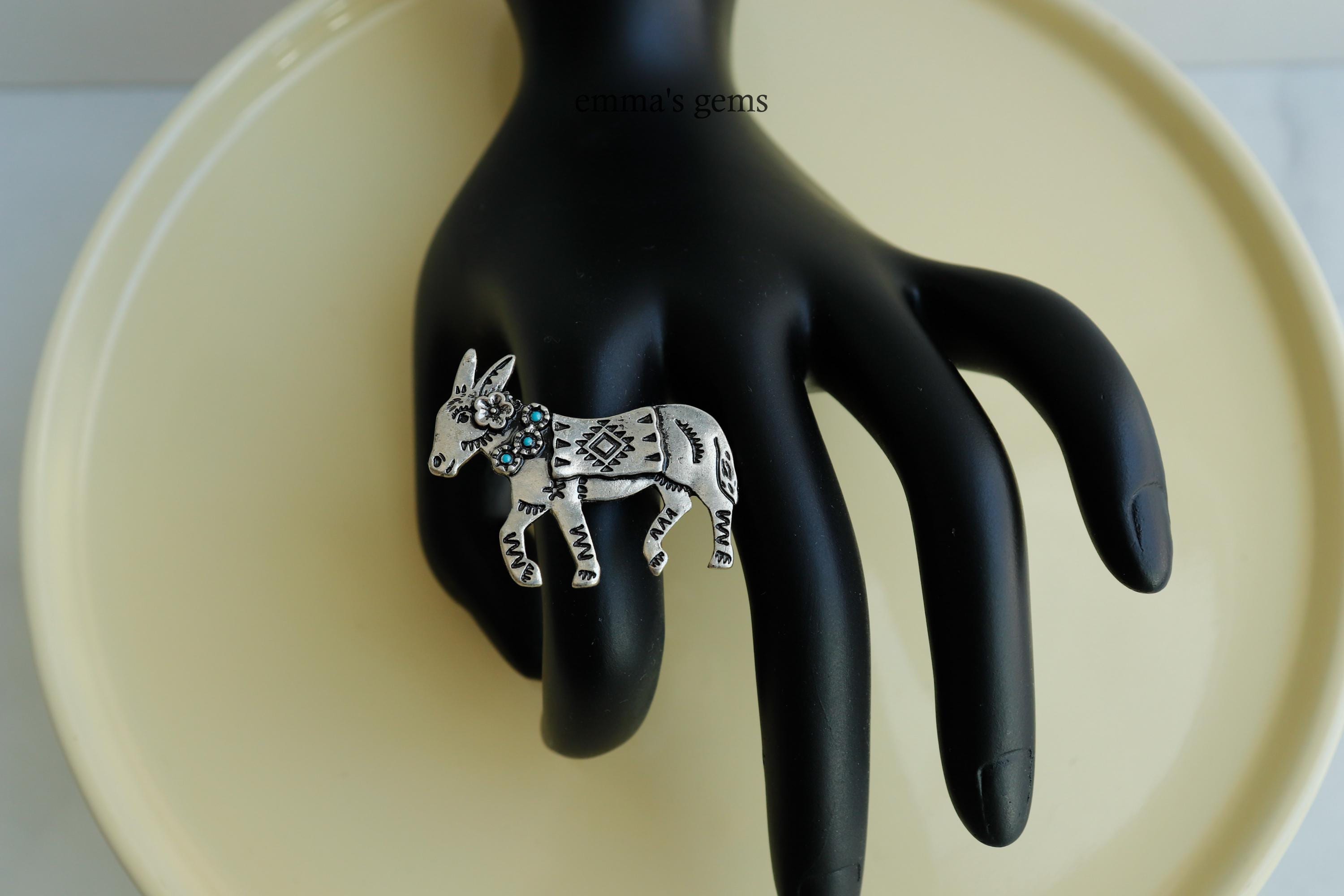 Large Burro Donkey Ring, Metal Jewelry, Antique Aztec Style, Southwest ...