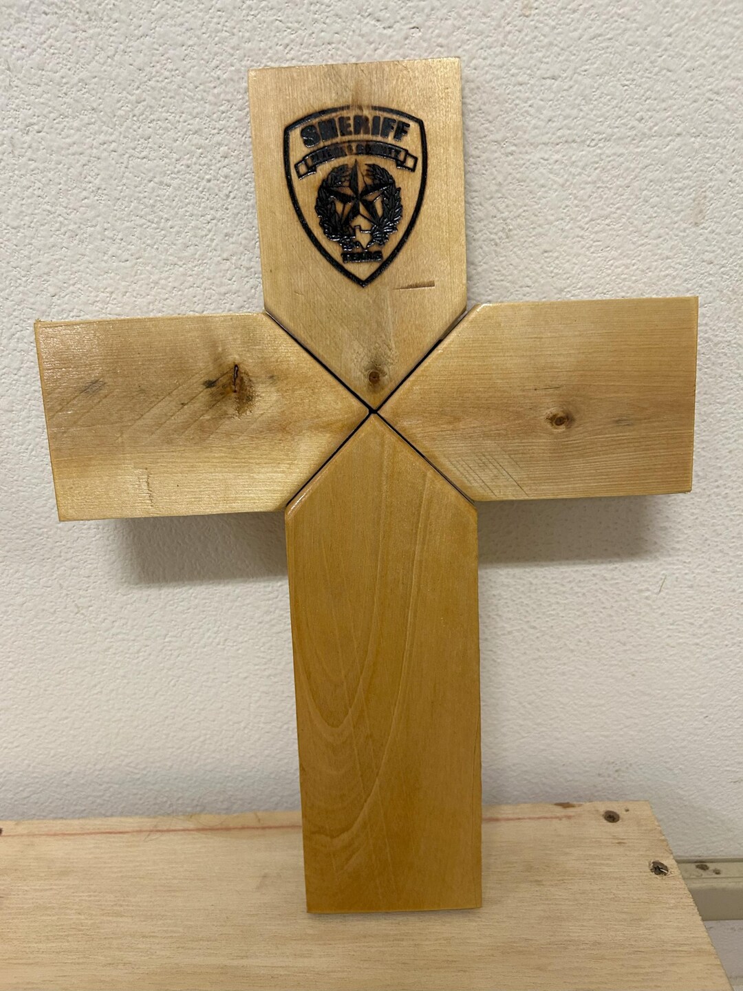 Unstained Cross With Sheriff's Office Patch Brand - Pick up Only - Etsy