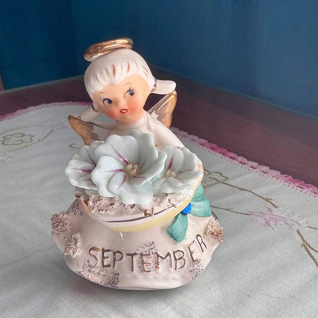 Lefton September Birth Month Angel Morning Glory #489 1960s Vintage ...