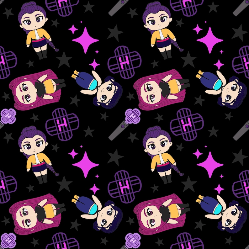 Seamless Pattern Kpop Demon Hunters - Chibi Anime Huntrix Stars - Etsy