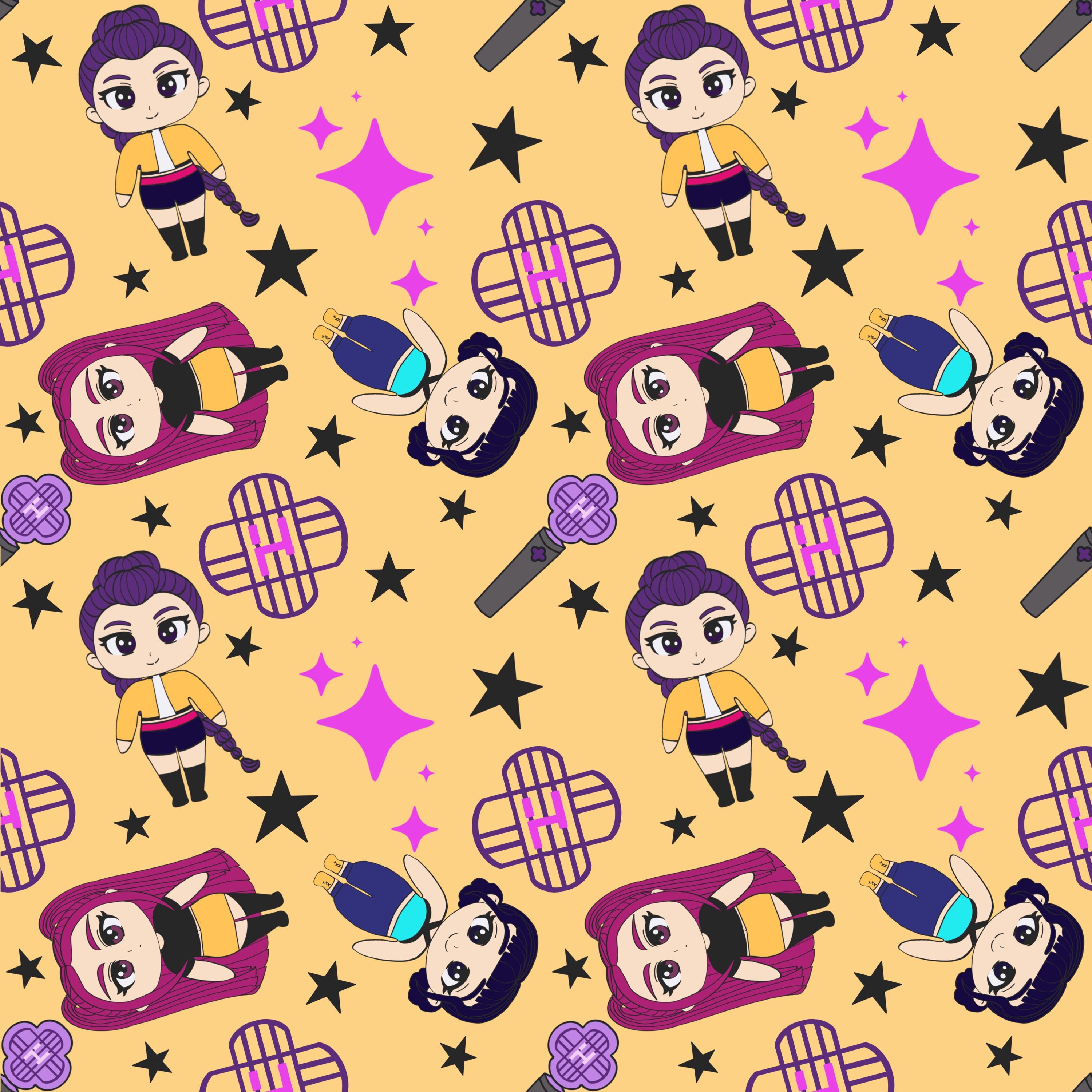 Seamless Pattern Kpop Demon Hunters - Chibi Anime Huntrix Stars - Etsy