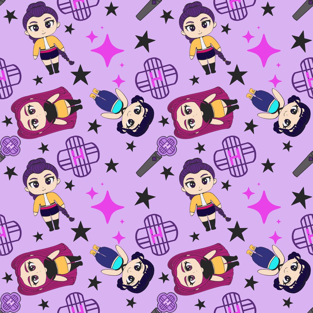 Seamless Pattern Kpop Demon Hunters - Chibi Anime Huntrix Stars - Etsy