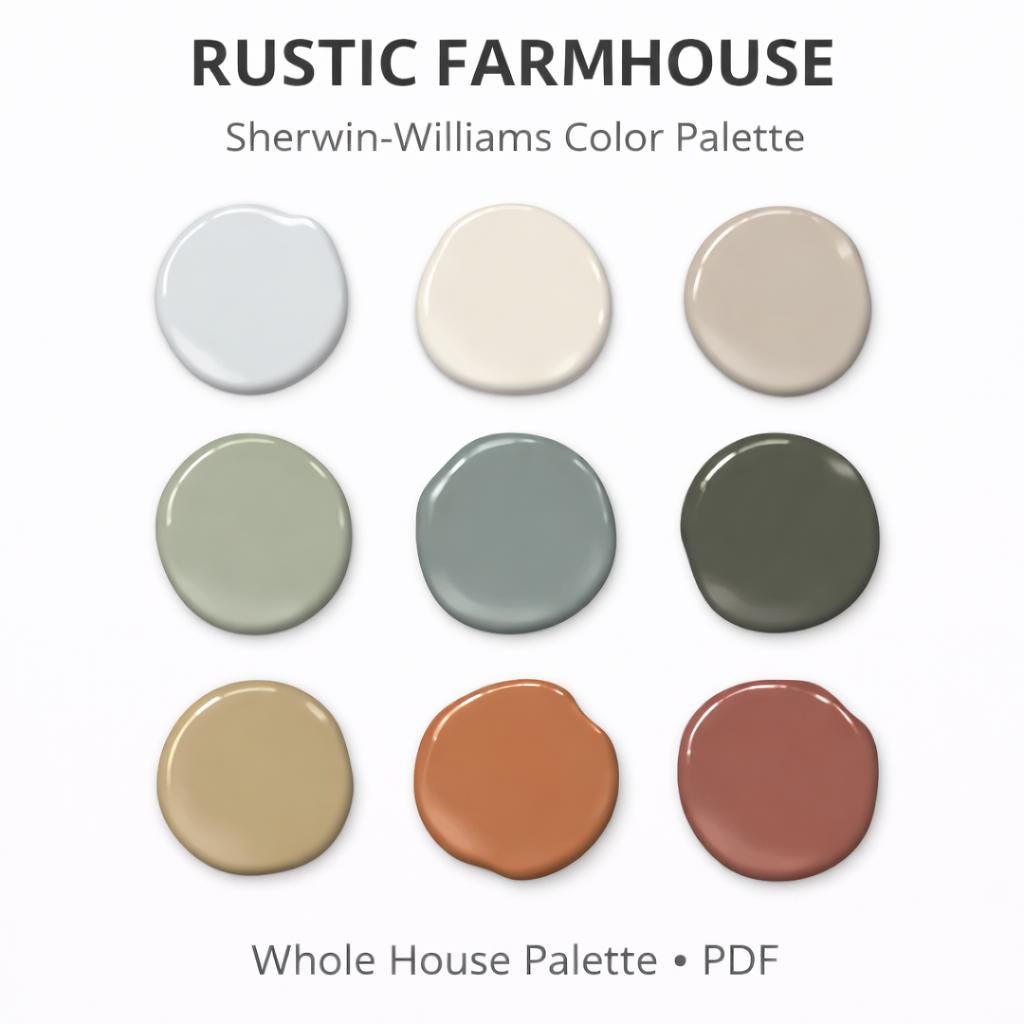 Rustic Farmhouse Whole House Paint Palette, Sherwin Williams Color ...