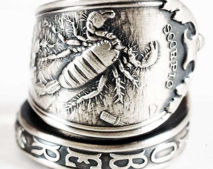 Scorpio Ring, Antique Gorham Sterling Silver Spoon Ring, Zodiac Ring, Scorpion Ring, Custom Ring ...