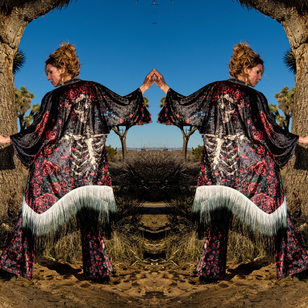 Grateful Dead Bertha Kimono Stealie Velvet Kimono Fringe Deadhead Dead ...