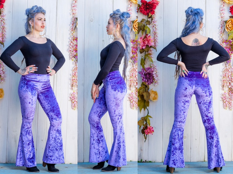 70s Inspired Velvet Bell Bottom Pants - Groovy Retro Style - Etsy
