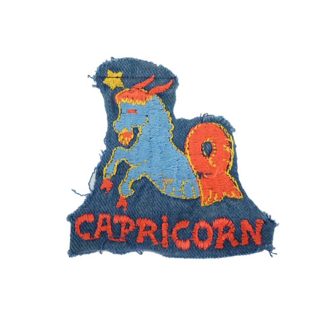 Vintage 70s Capricorn Small Embroidered Sew On Jacket Patch Etsy