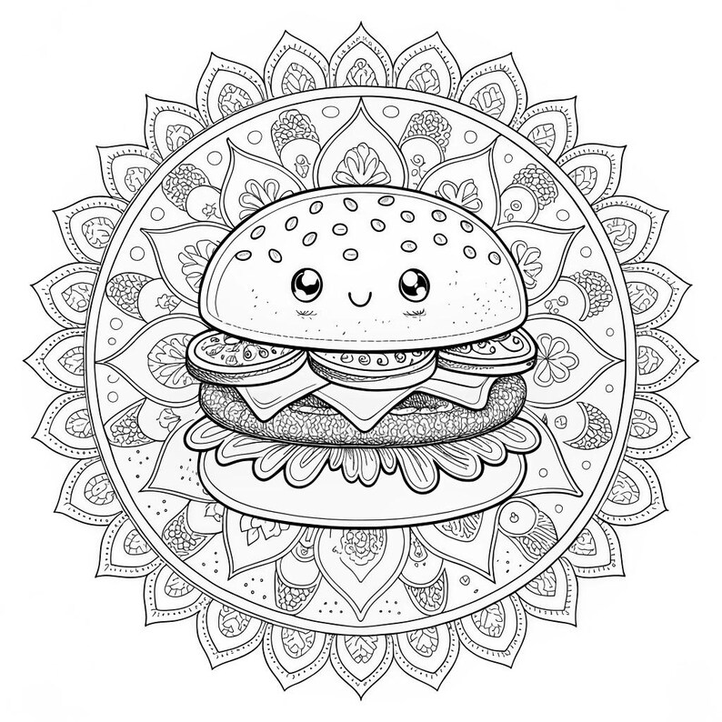 Funny Kawaii Food Mandalas – Cute & Relaxing Adult Coloring Book ...
